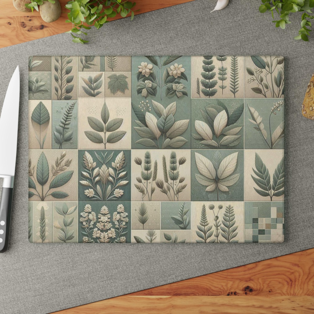 Sage Green Glass Cutting Board, Kitchen Decor, Chopping Board, Art ...