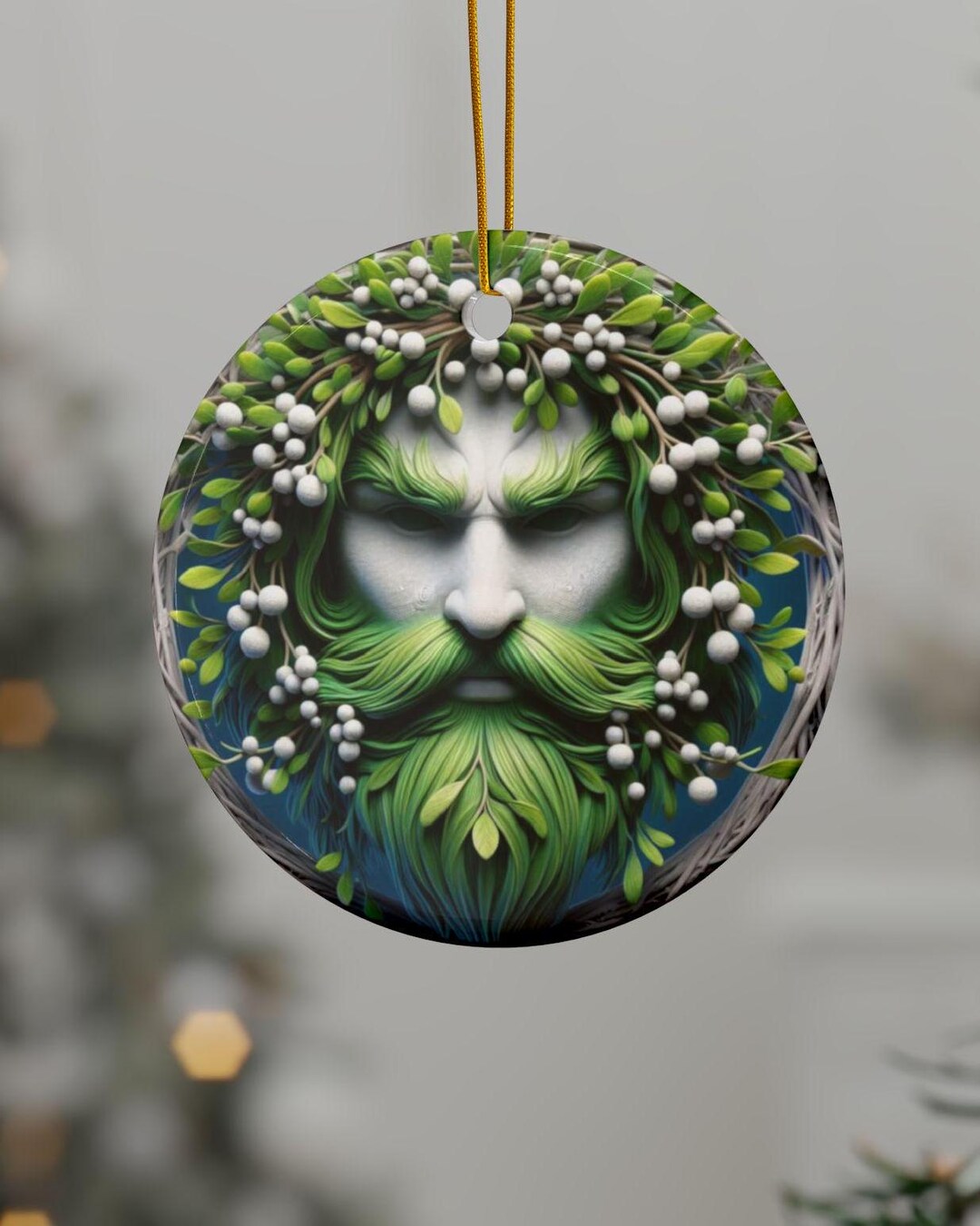 Ceramic Ornaments, Pagan Yule Ornament Greenman & Mistletoe Figure ...