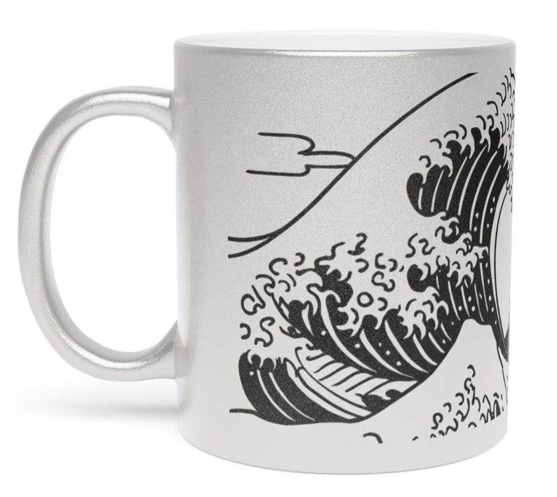 Godzilla Kaiju Great Wave Metallic Mug | Ceramic Accent Silver or Gold ...