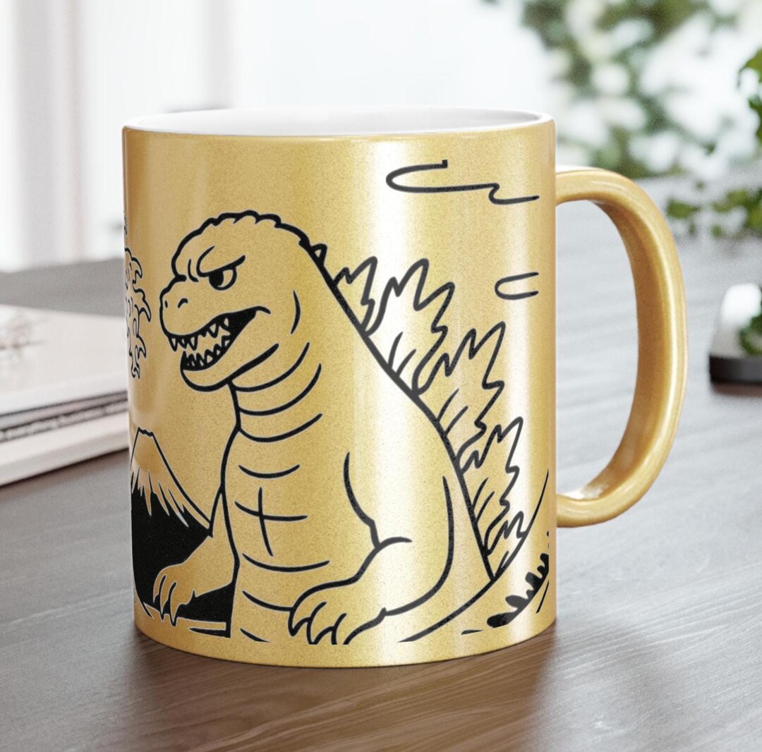 Godzilla Kaiju Great Wave Metallic Mug | Ceramic Accent Silver or Gold ...