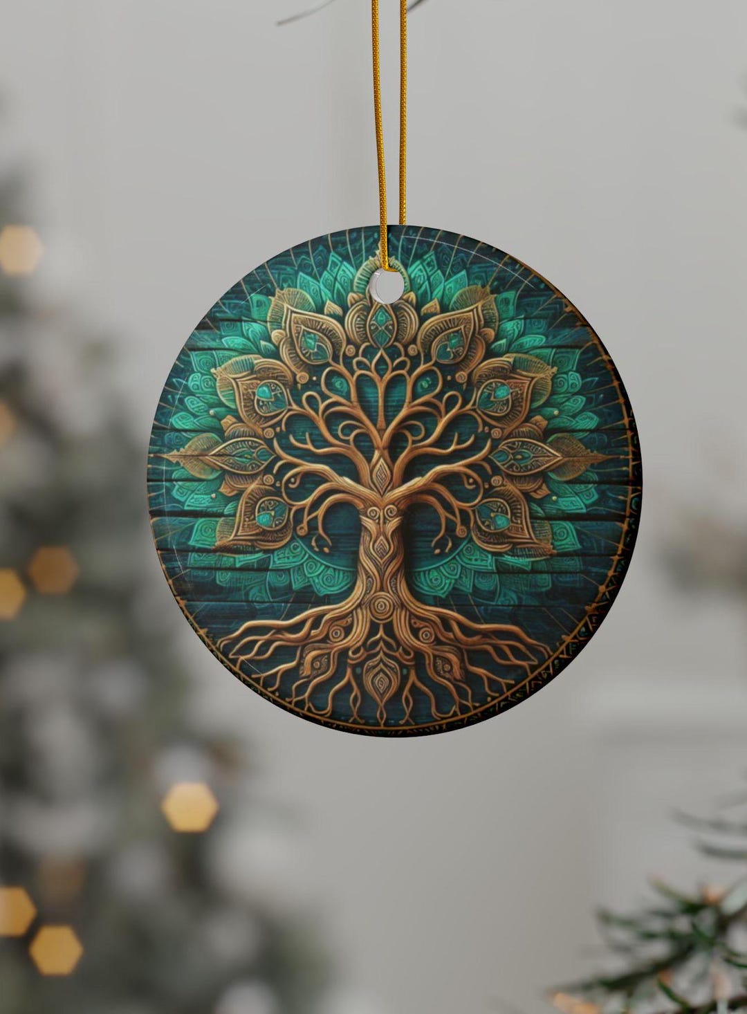 Ceramic Ornaments, Tree of Life Pagan Wiccan Yule Holiday Decor, 2-side ...