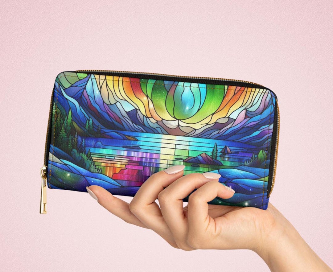 Zipper Wallet, Northern Lights Stain Glass Effect Design, Aurora ...