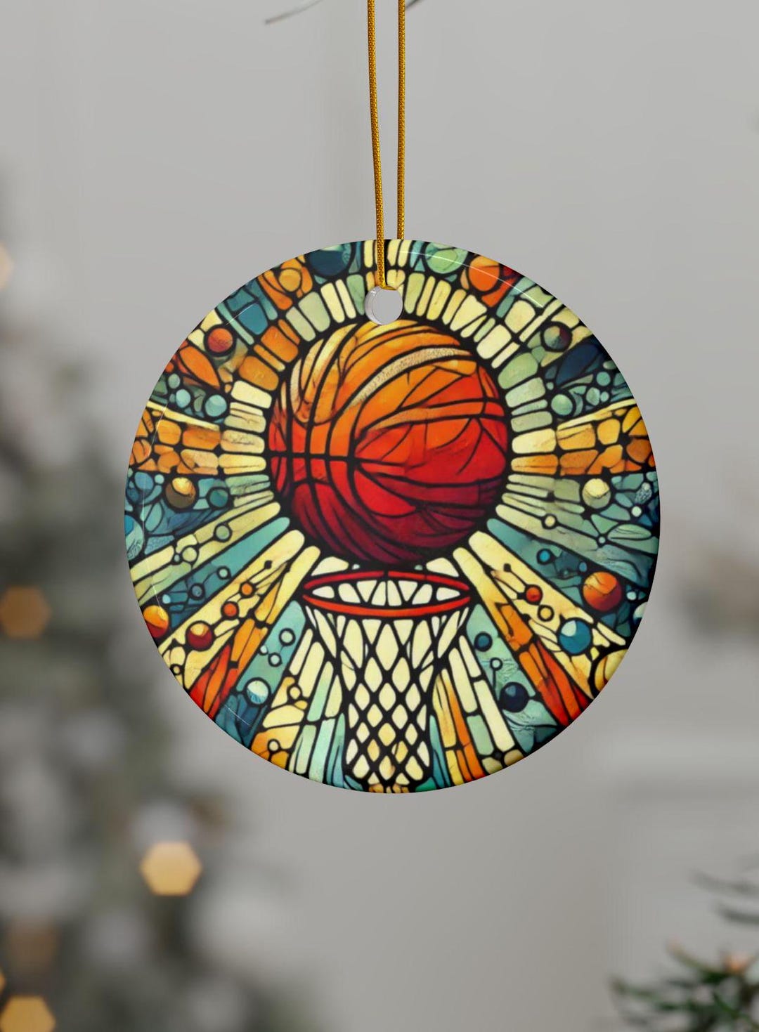 Ornaments, Basketball Stain Glass Effect Design, Ceramic Christmas Tree ...
