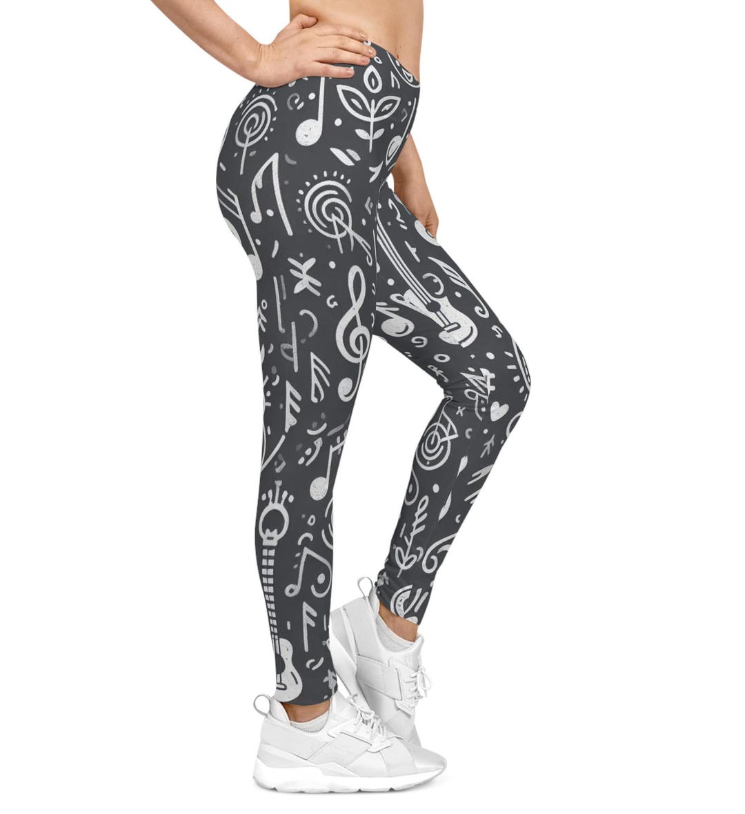 Music Inspired Leggings, Musical Pattern Yoga Pants, Women's Casual ...