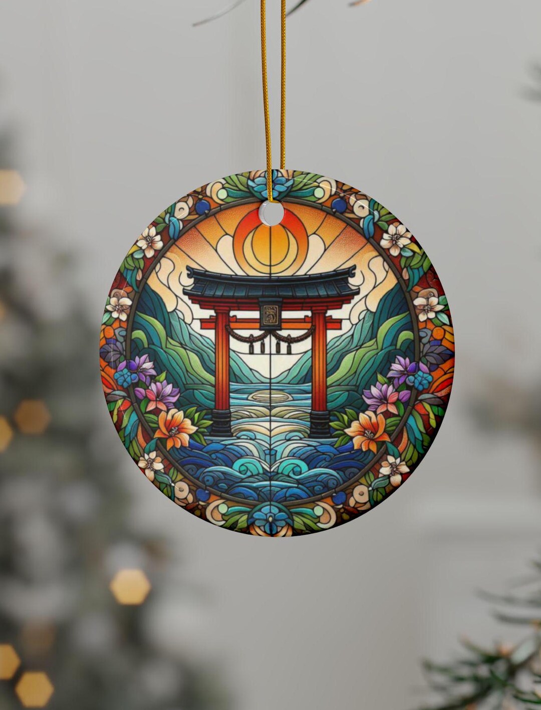 Ceramic Ornaments, Japanese Gate Design Stain Glass Effect, Holiday ...