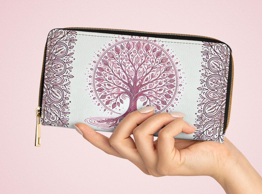 Zipper Wallet, Pink Tree of Life Design, Floral Wallet, Women's Wallet ...