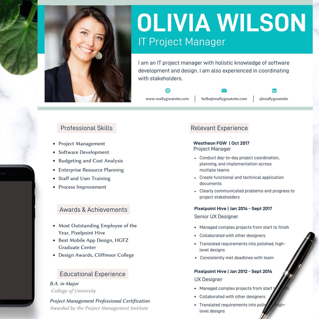 Resume CV Template 1 Page - Modern Creative College Resume Canva ...