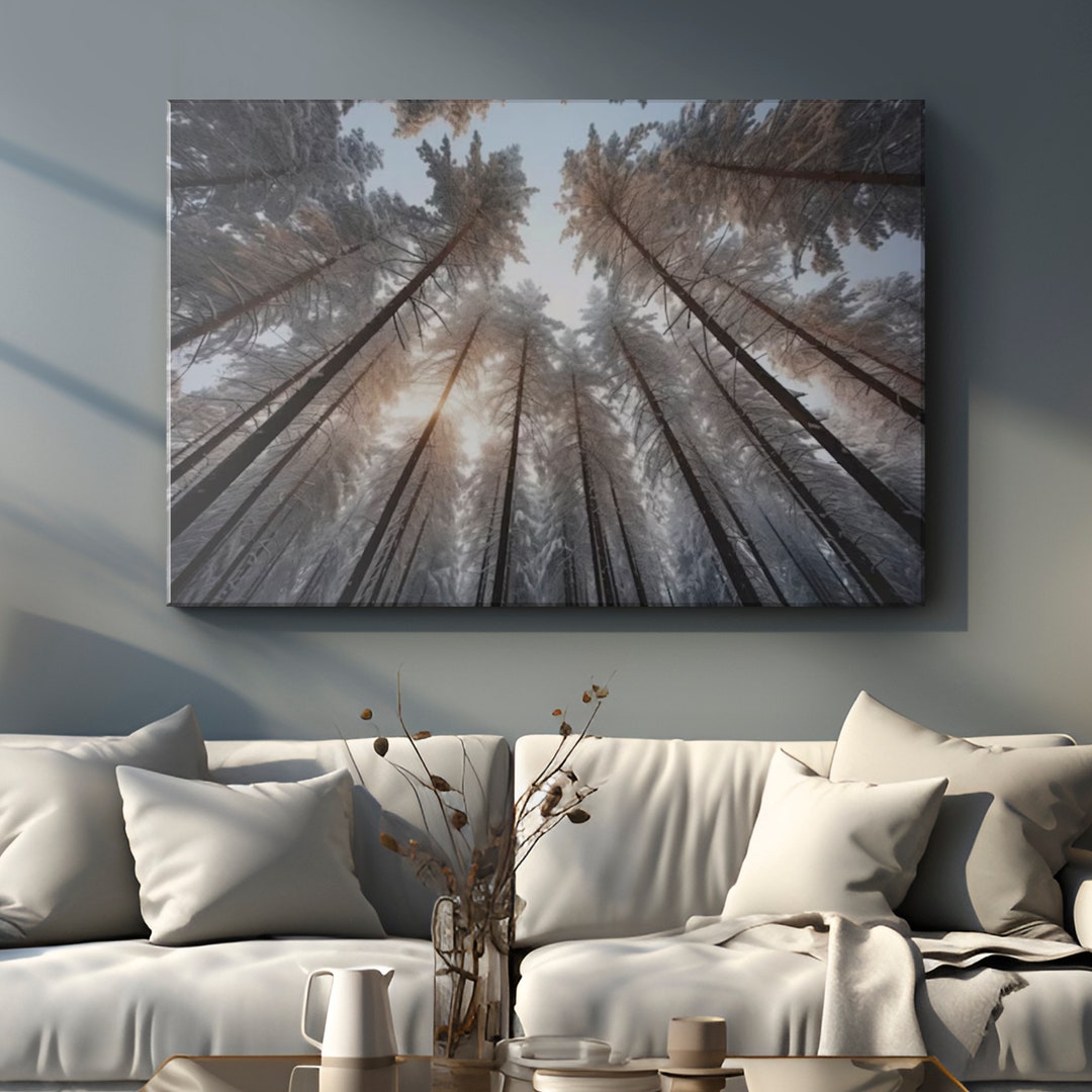 Looking up at Snowy Winter Pine Trees Lushill Style Painting - Etsy