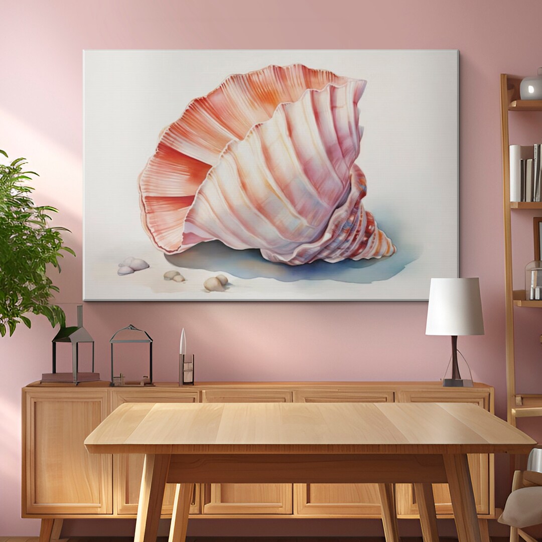 Seashell Watercolor Painting Canvas Wall Art ocean Harmony Coastal ...