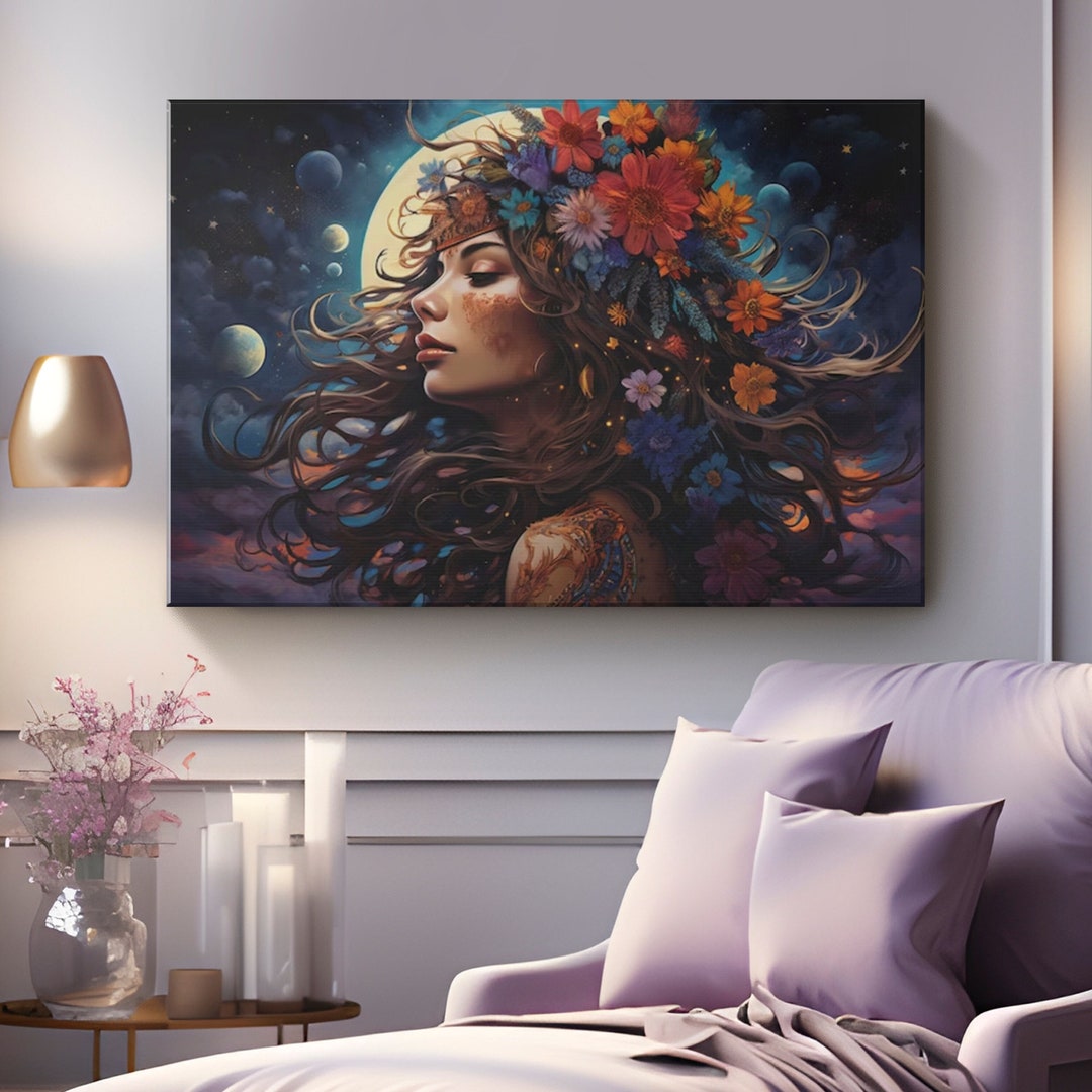Colorful Beautiful Woman Canvas Wall Art Print floral Elegance Floral ...