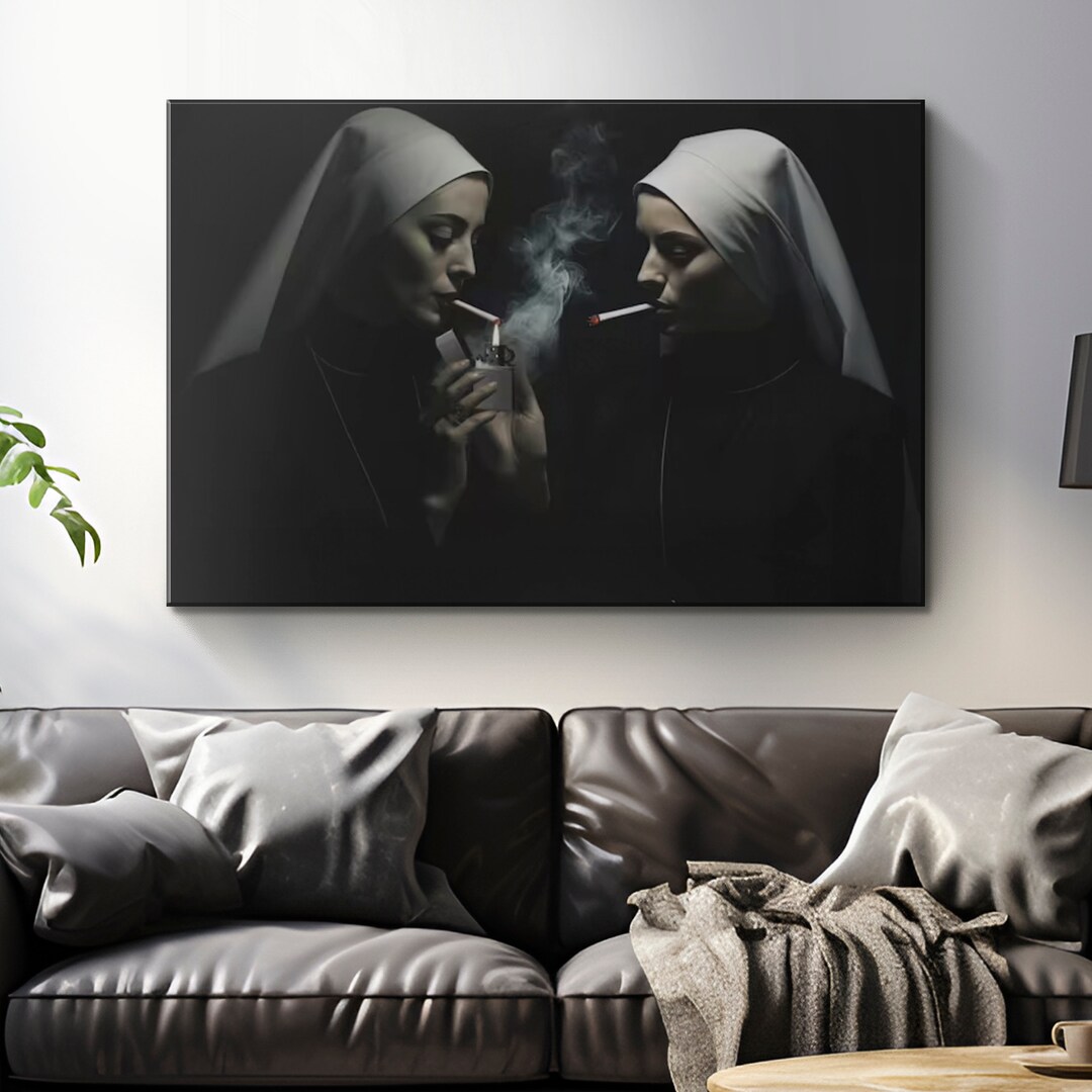 Sisters With Cigarretes Funny Nuns Smoking Canvas Art - Etsy