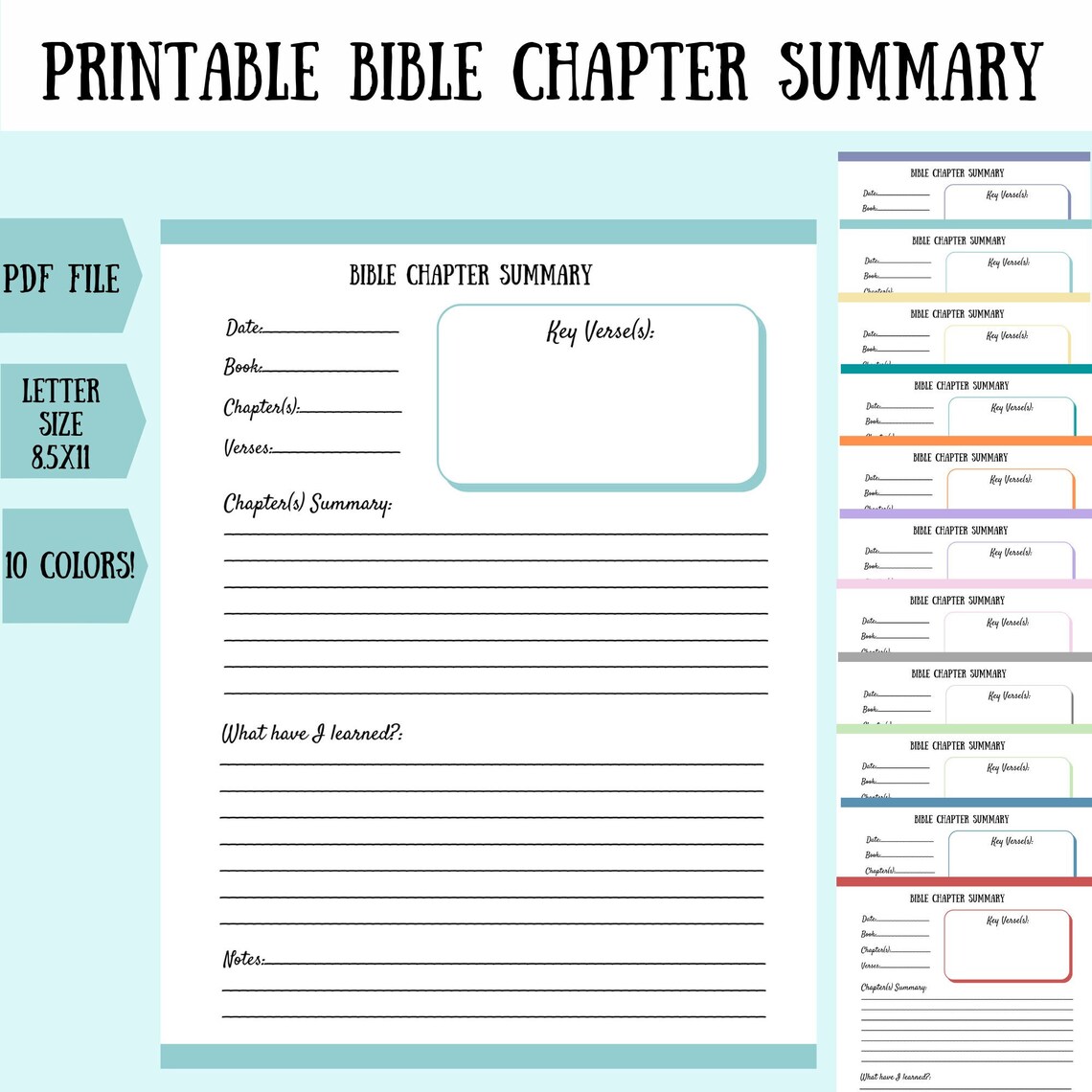 Bible Study Planner - Printable Bible Chapter Summary - Print at Home ...