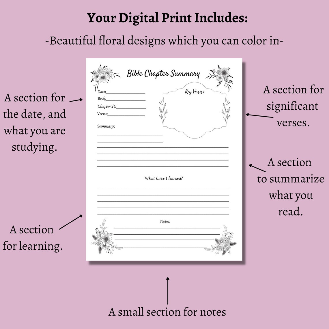 Printable Bible Chapter Summary - Bible Study Pages - Print at Home ...