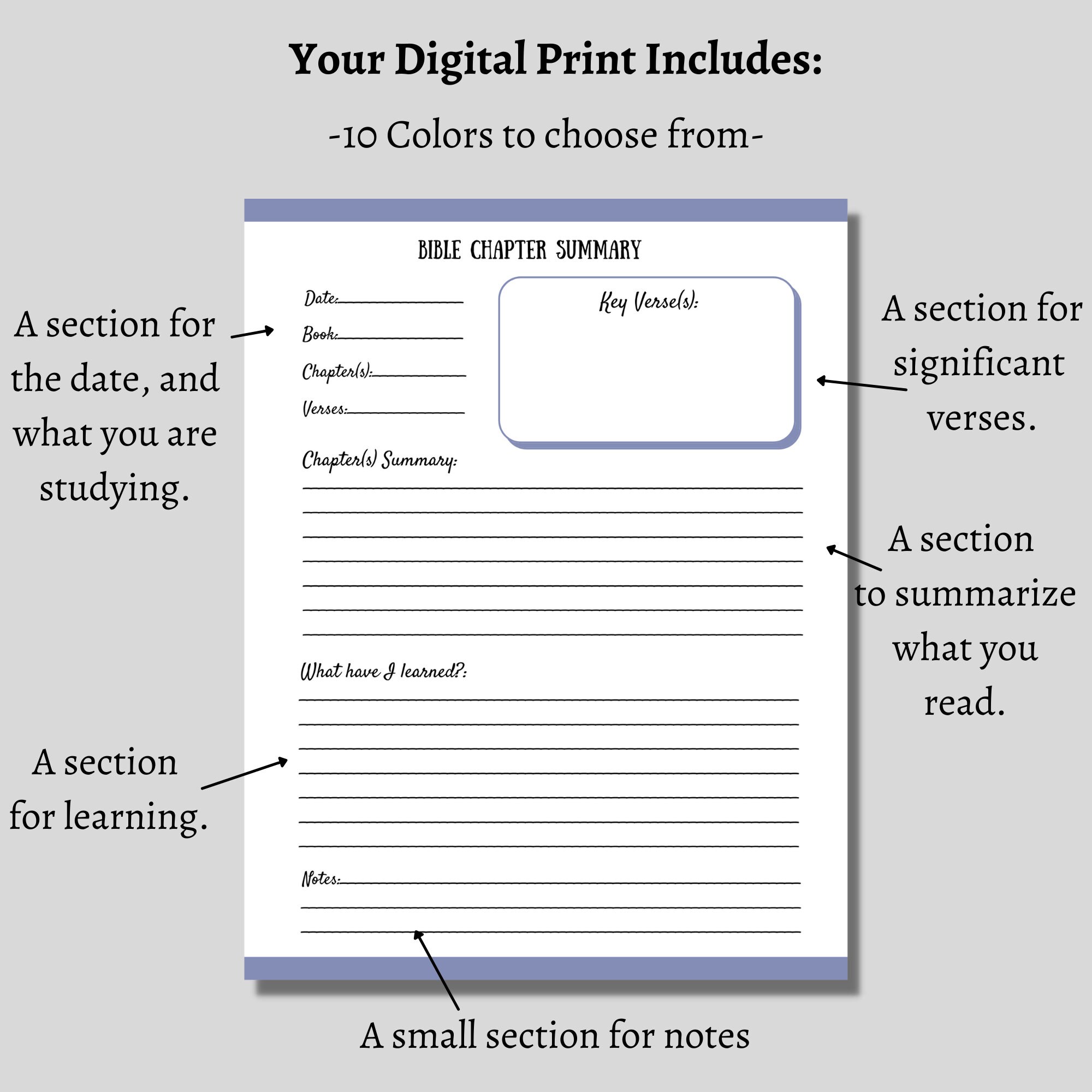 Bible Study Planner - Printable Bible Chapter Summary - Print at Home ...