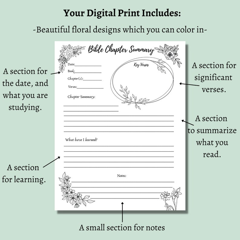 Printable Bible Chapter Summary - Print at Home Bible Journal Pages ...