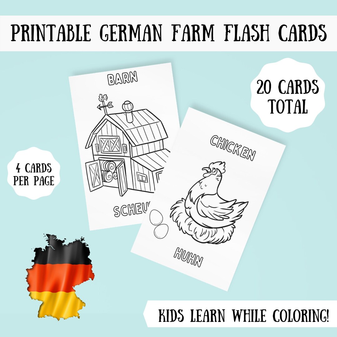 Printable German Flash Cards for Kids - Language Learning - Coloring ...