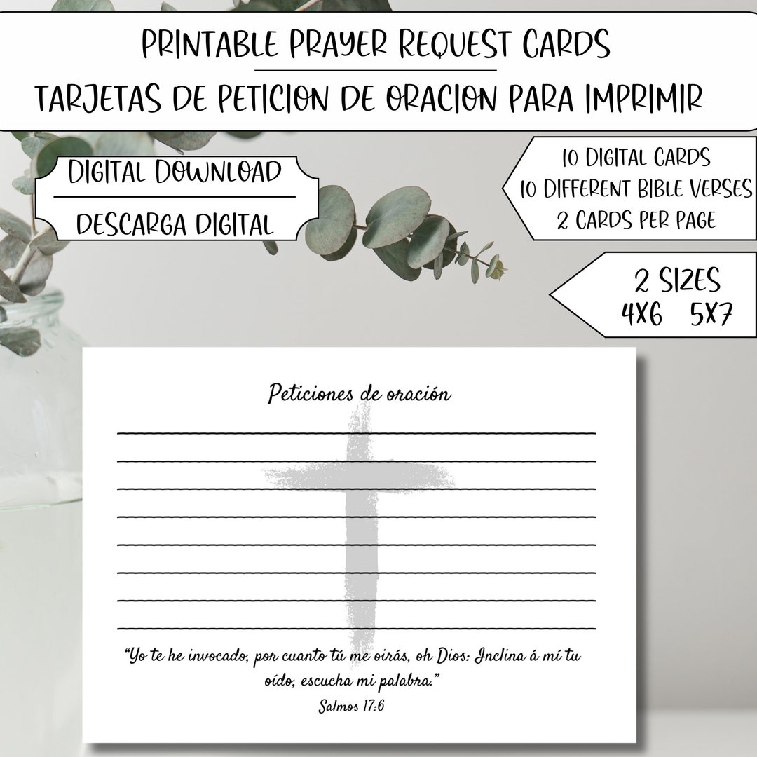 Printable Prayer Request Cards in Spanish - Tarjetas De Petición De ...