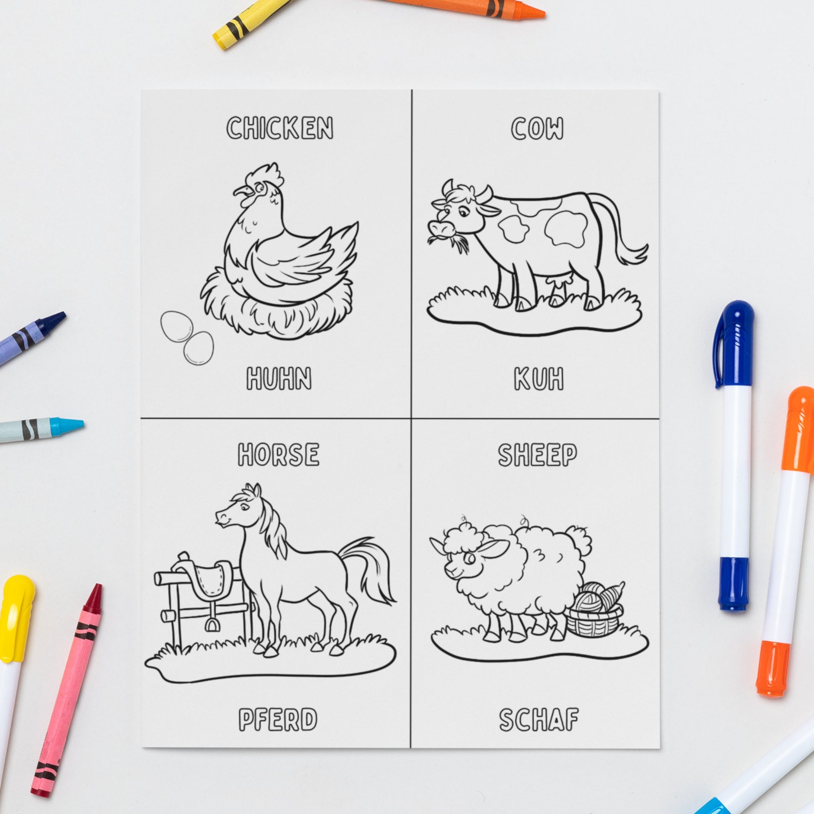 Printable German Flash Cards for Kids - Language Learning - Coloring ...
