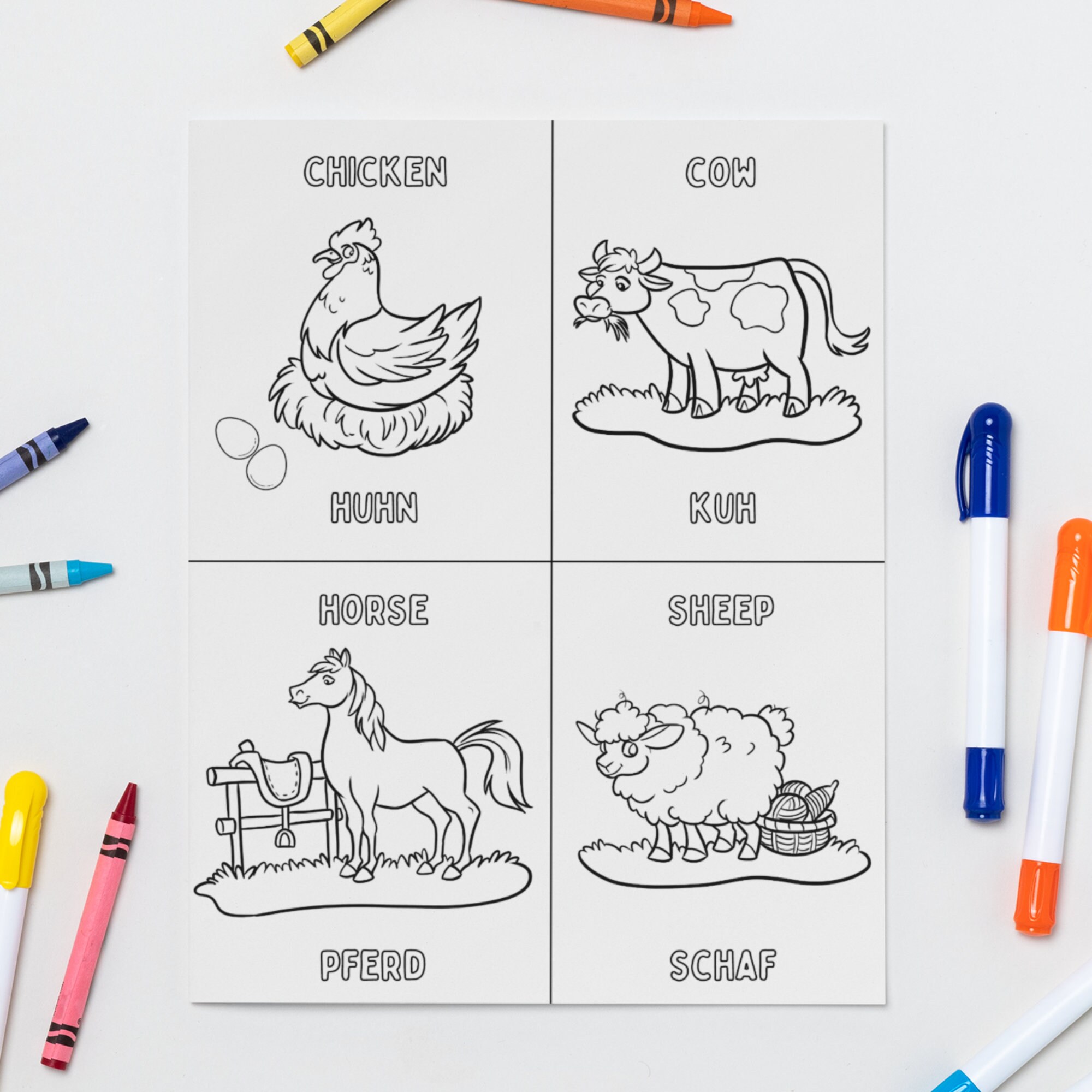 Printable German Flash Cards for Kids - Language Learning - Coloring ...