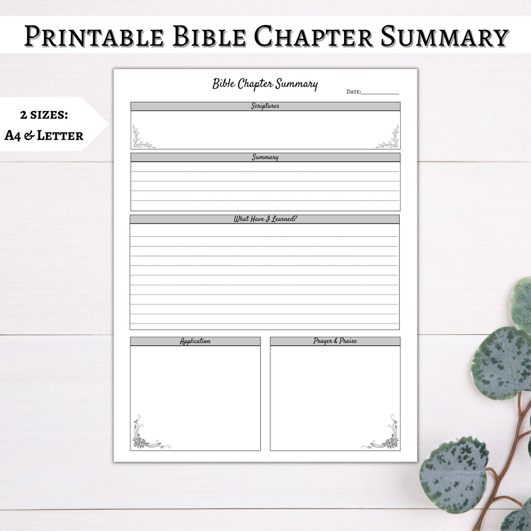Printable Bible Chapter Summary - Print at Home Bible Journal Pages ...