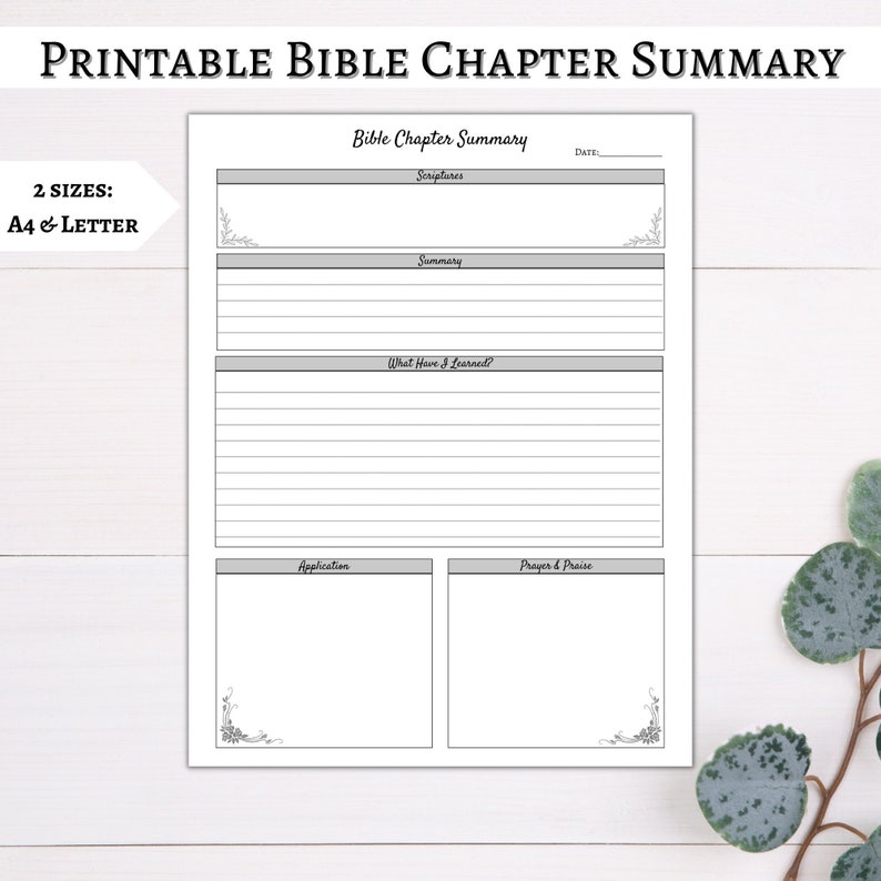 Printable Bible Chapter Summary - Print at Home Bible Journal Pages ...