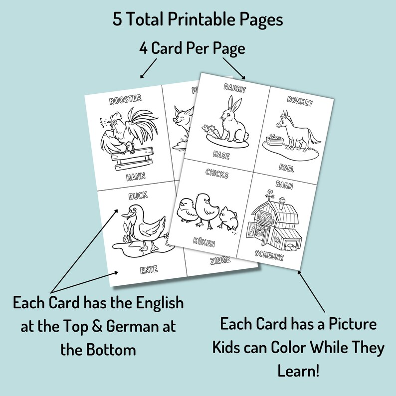 Printable German Flash Cards for Kids - Language Learning - Coloring ...