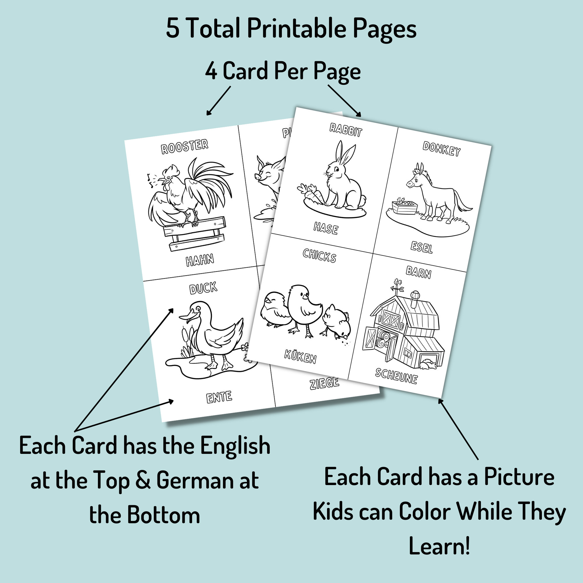 Printable German Flash Cards for Kids - Language Learning - Coloring ...