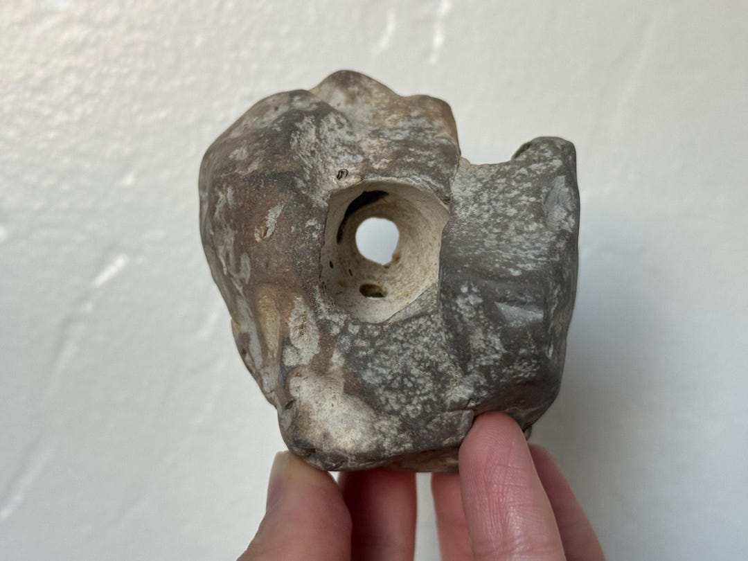 6 Oz Genuine HOLEY HAG STONE Indent Hole Rock Ocean Beach Pebble Faerie ...