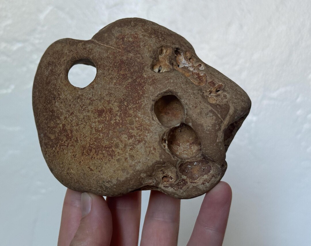 14 Oz Genuine HOLEY HAG STONE Indent Hole Rock Ocean Beach Pebble ...