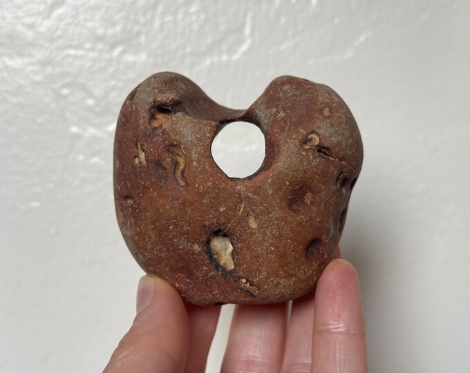 6 Oz Genuine HOLEY HAG STONE Indent Hole Rock Ocean Beach Pebble Fairy ...