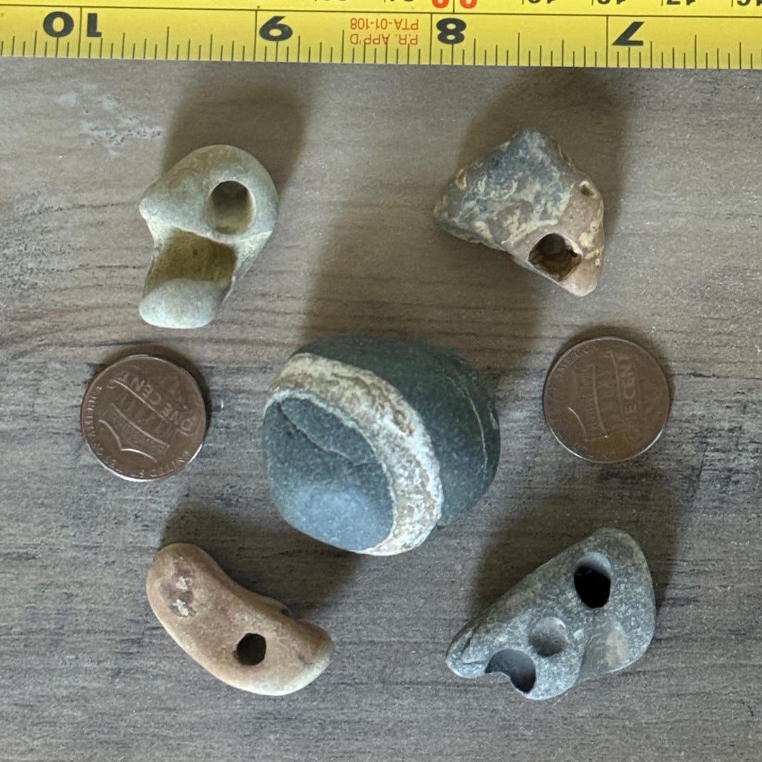 Natural HAG & WISHING STONE Combo One Lucky Rock Four Holey Pebbles ...