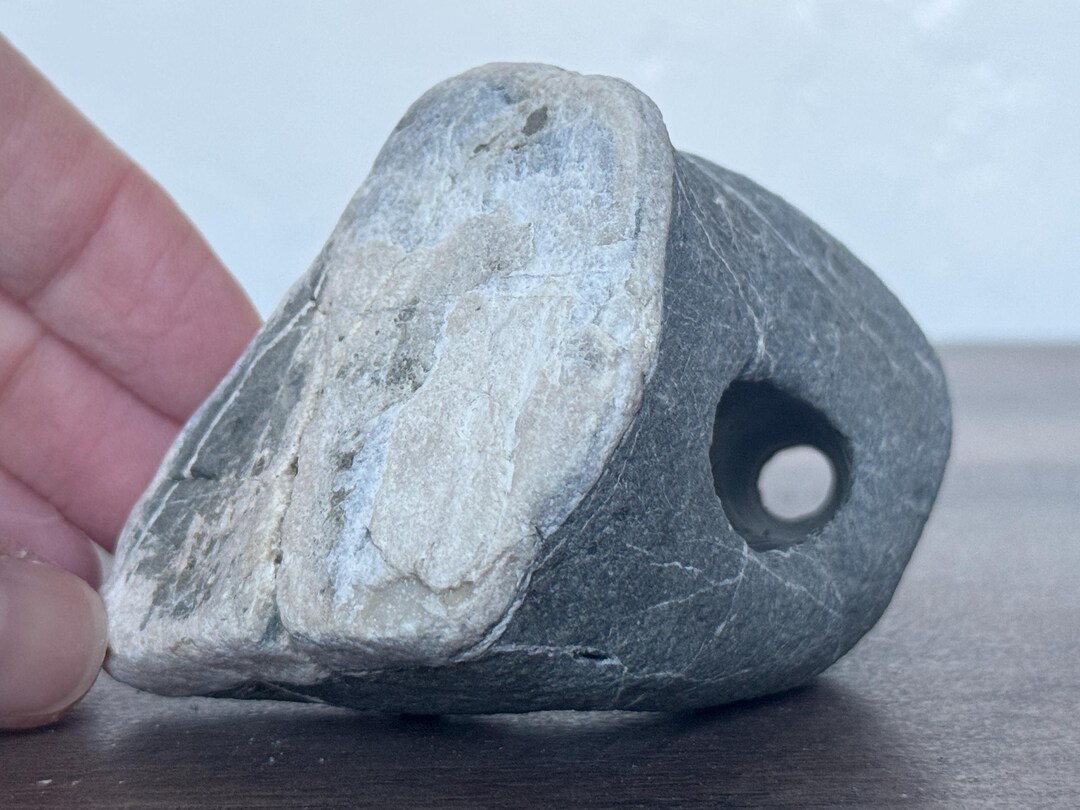 6oz Genuine HOLEY HAG STONE Holed Rock Through Hole Ocean Pebble Hex ...