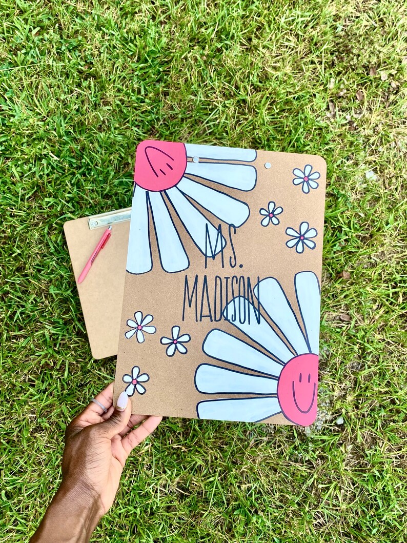 Custom Retro Smiley Daisy Flower Clipboard, 70s Custom Clipboard ...