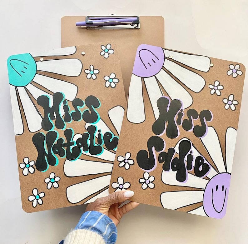 Custom Retro Smiley Daisy Flower Clipboard, 70s Custom Clipboard ...