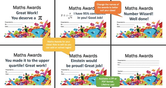 Maths Awards / Certificates Award Cards Maths Rewards - Etsy