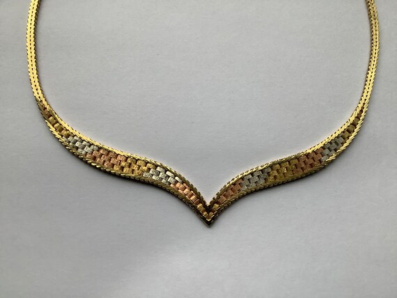 Women’s Italian 14K Tri-Color Gold Woven Weave V-Shap… - Gem