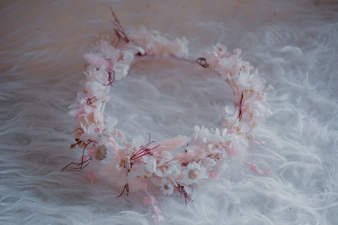 Dried Flower Crown / Children Boho Floral Crown / Blush Pink Hydrangea ...