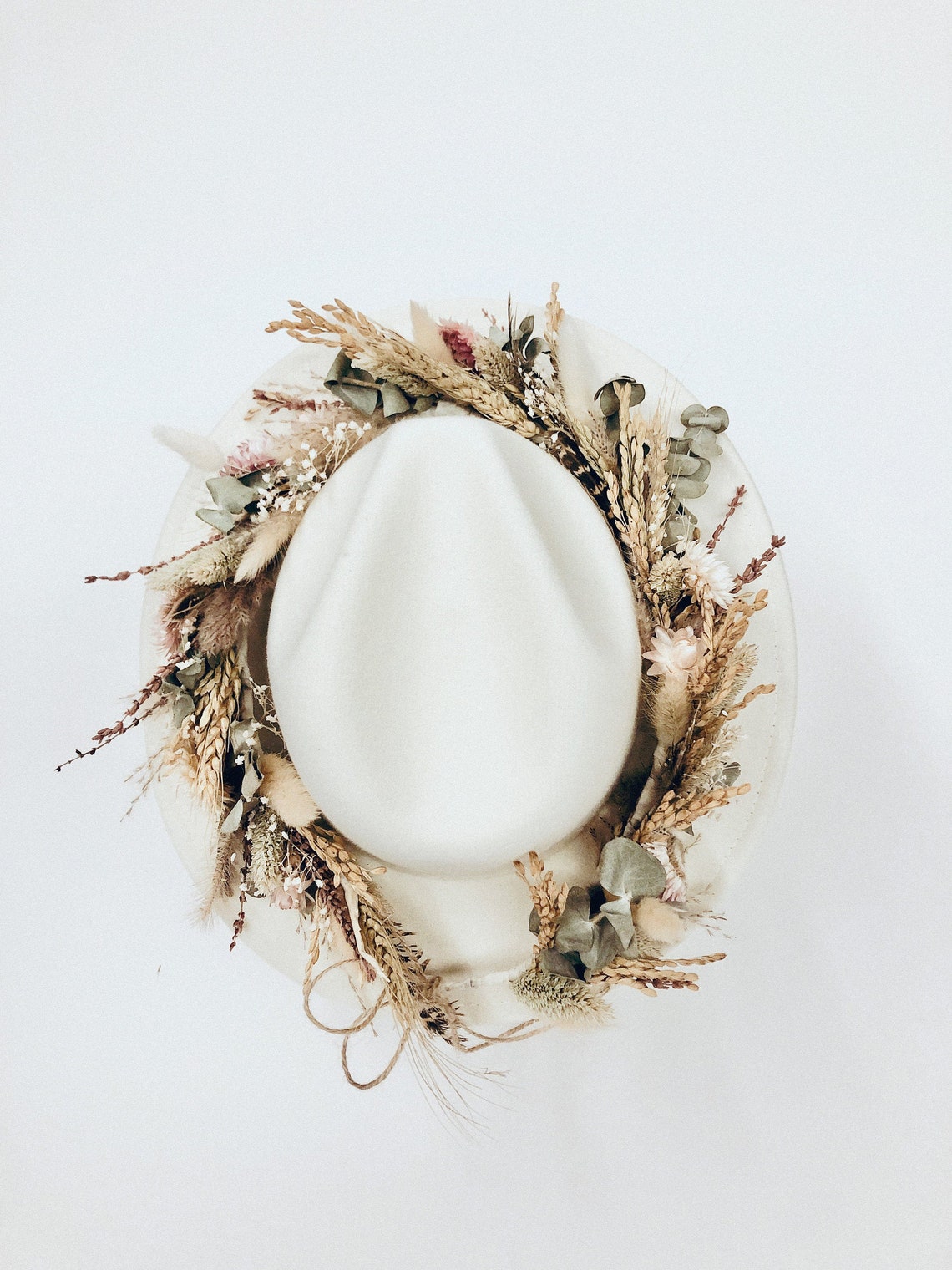 Bridal Hat/ White Floral/ Fedora Hat/ Dried Flower/ Bridal Crown/ Tiara ...
