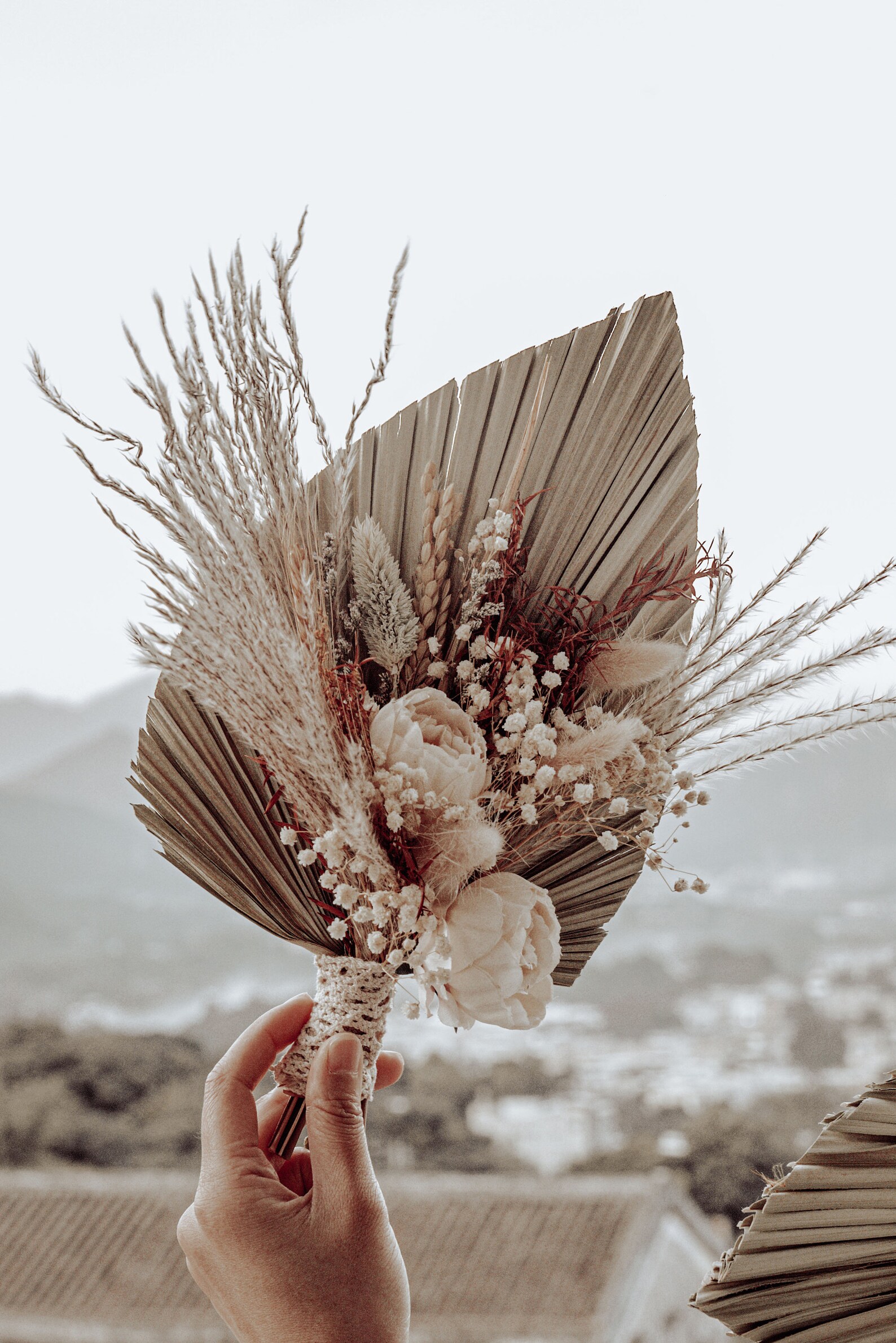 Boho Ivory Bouquet / Palm Leaf / Pampas Grass Bouquet / Boho Wedding - Etsy