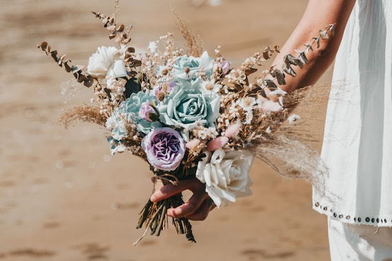 Boho Beach Wedding Bouquet Something Blue for Bride Wedding Bouquet Spring Summer Wedding Eucalyptus Etsy