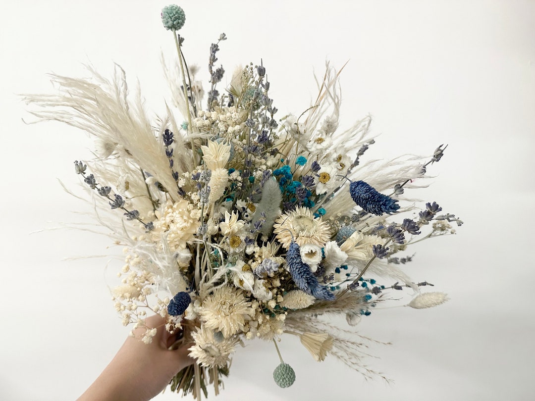 Blue and White Dried Bouquet / Dusty Blue / Royal Blue Wedding Bouquet ...