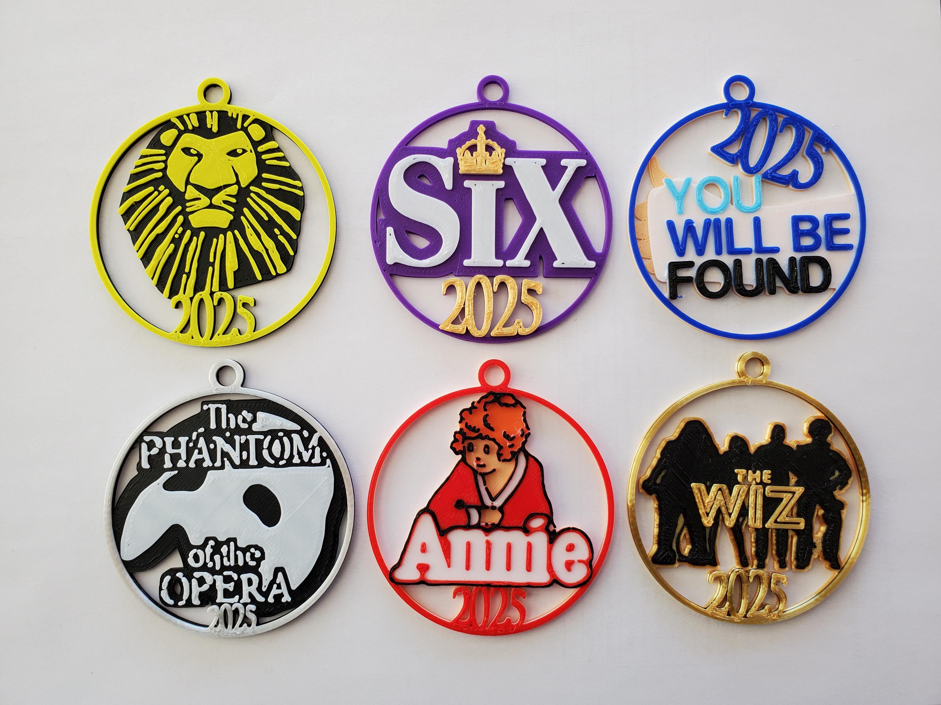 2025 Broadway Ornaments 2 the Wiz, Dear Evan Hansen, Lion King, Phantom ...