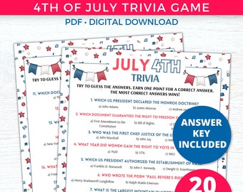 4th of July Trivia, 4th of July Game, US States Game, American Trivia ...
