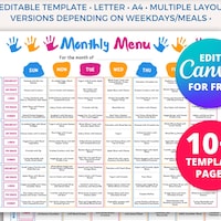 Editable & Printable | Menu | Weekly Lunch Menu | Daycare Food Ideas - Etsy