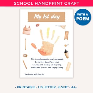 First Day of School Handprint Printable Craft, Back to School Handprint ...