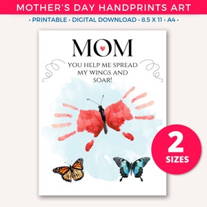 Printable Mothers Day Handprint Art Butterfly, Footprint Craft Gift for ...