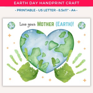 Earth Day Handprint Craft Art for Kids Toddler, Printable DIY Earth Day ...