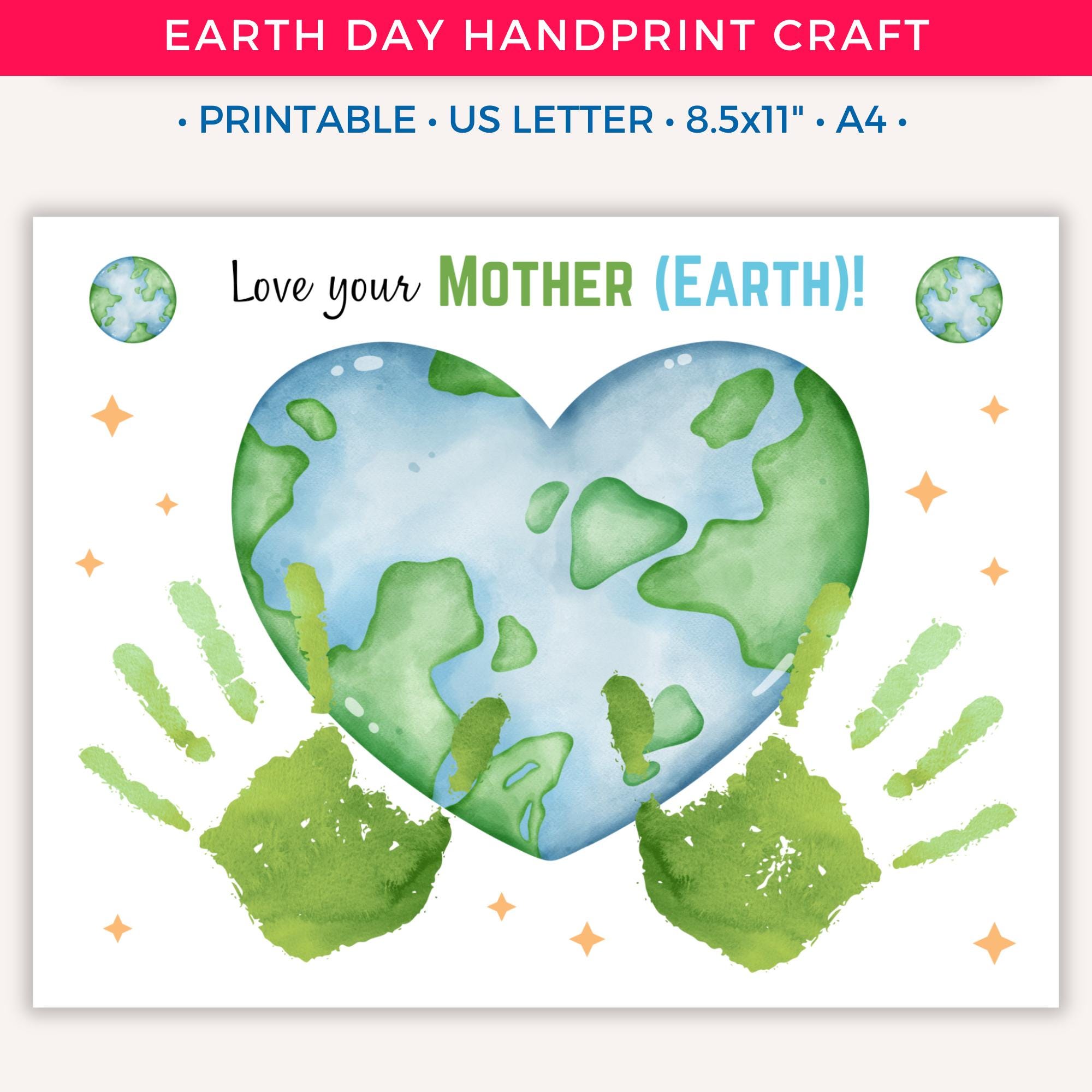 Earth Day Handprint Craft Art for Kids Toddler, Printable DIY Earth Day ...