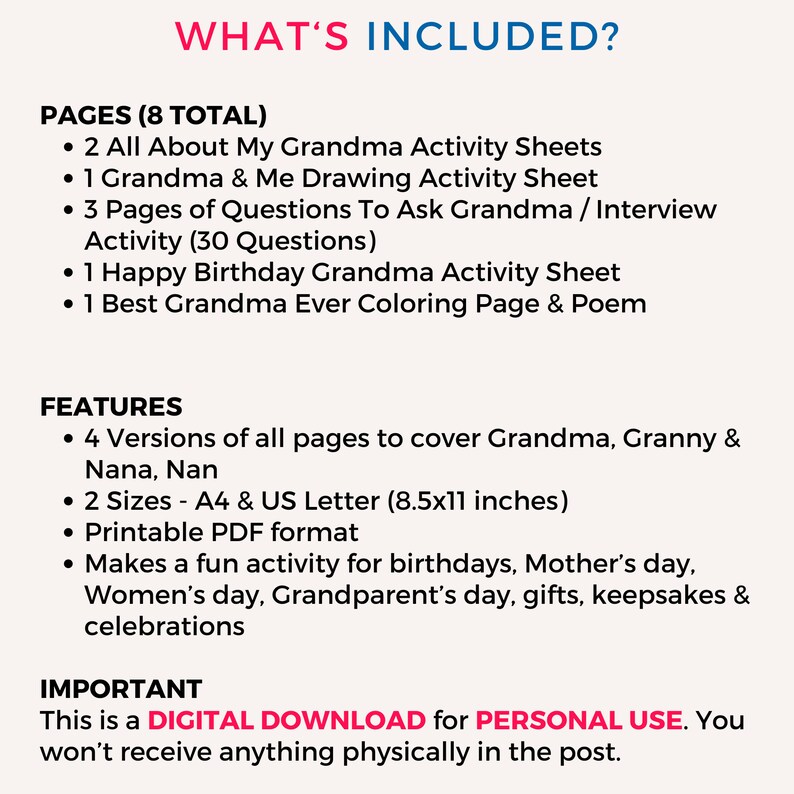 All About My Grandma Coloring Page, Grandma Printable Grandparents Day ...