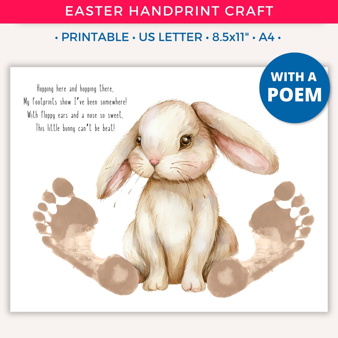 Easter Bunny Footprint Art, DIY Printable Craft for Kids, Toddler ...
